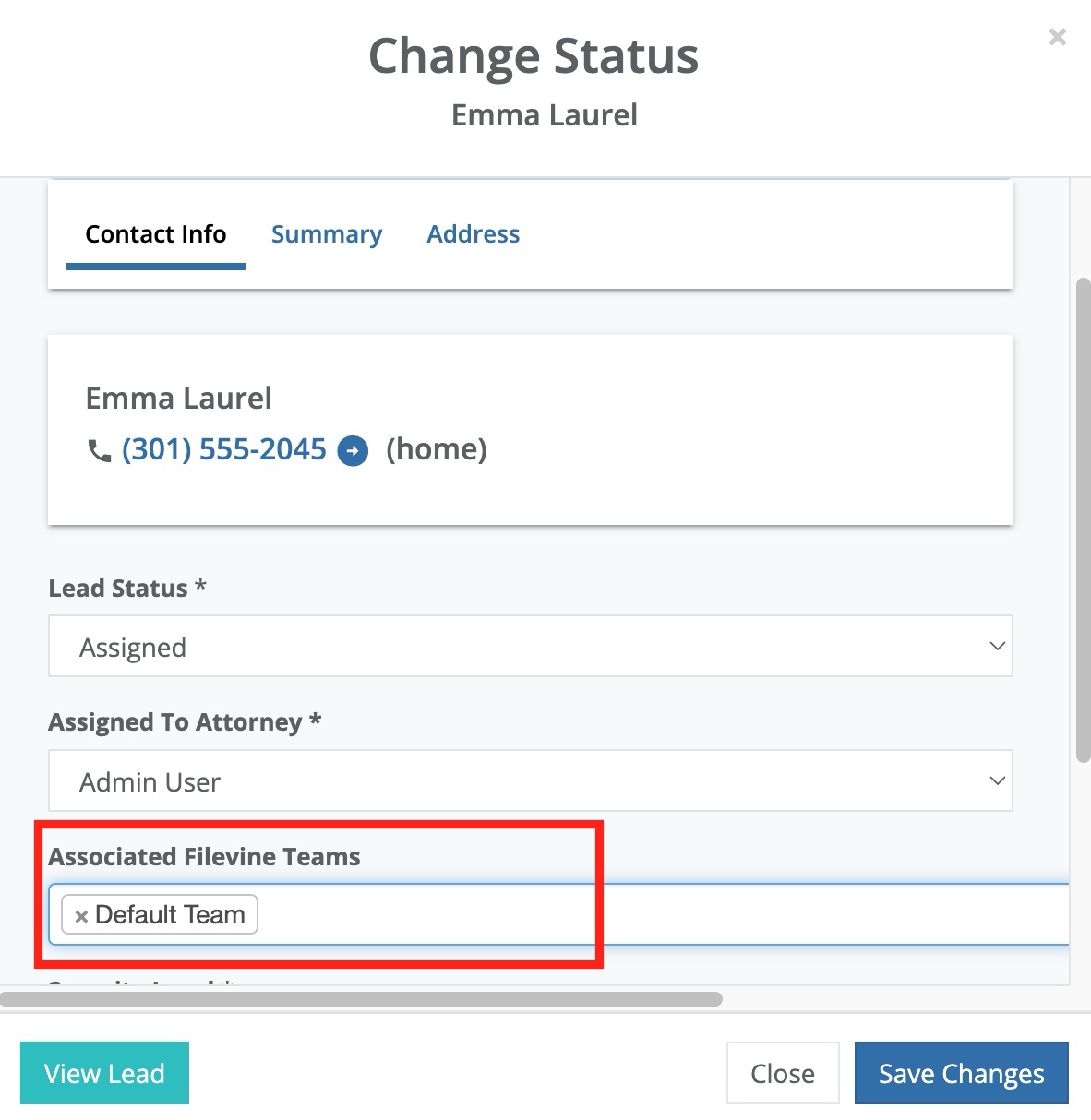 Filevine Teams – Lead Docket
